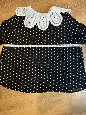 Tops | Coquette Sheer Black Polka Dot Blouse With White Lace Collar ...